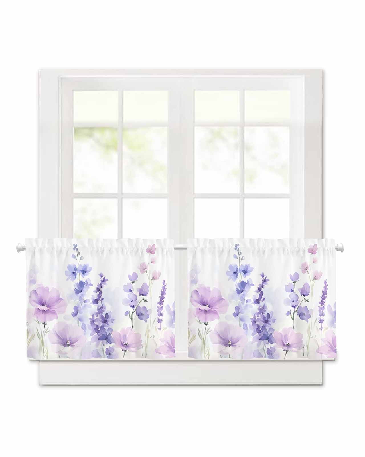 Spring Flower Short Blackout Curtains 24 Inch Long Idyllic Purple ...