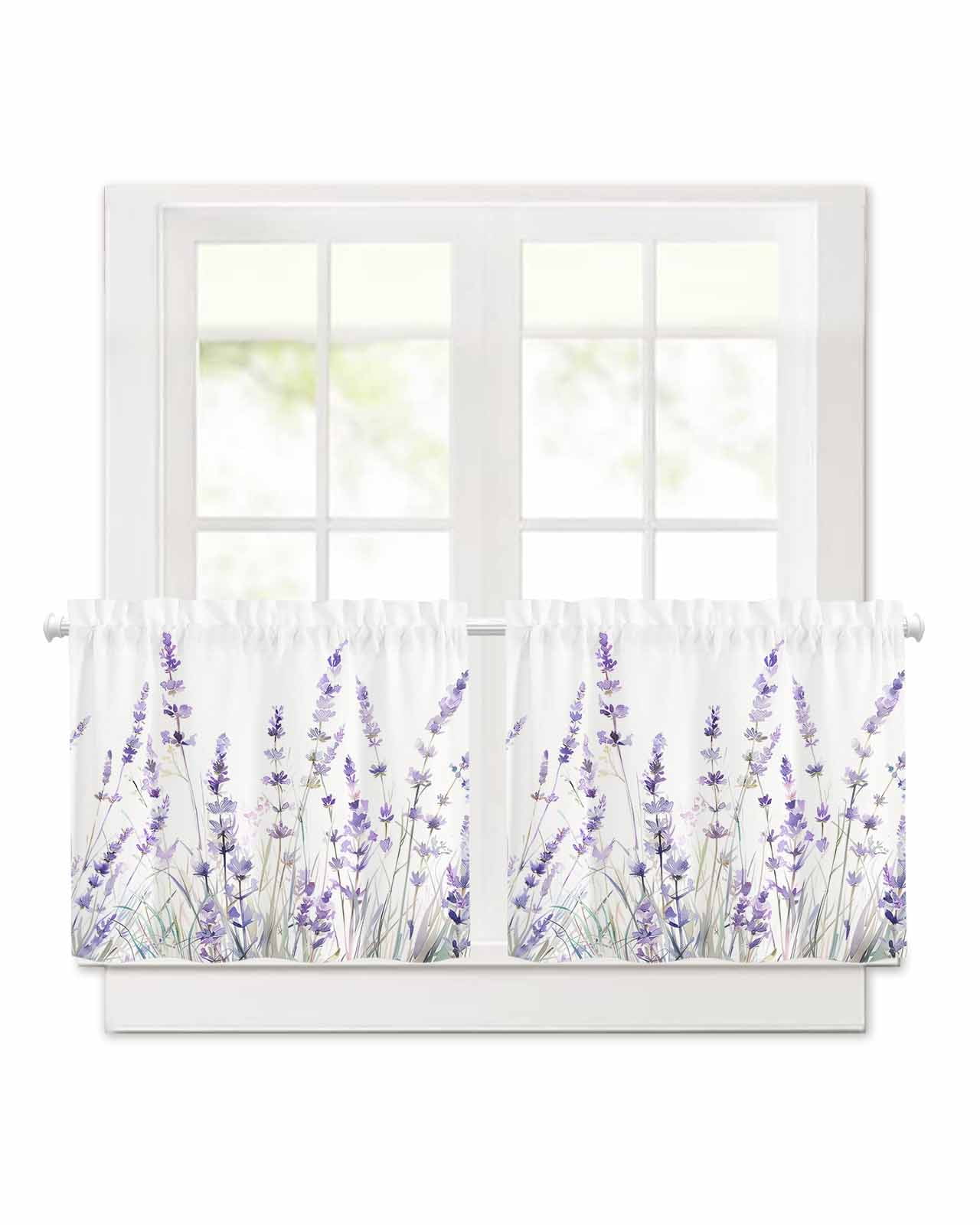 Spring Flower Short Blackout Curtains 45 Inch Long Vintage Purple ...
