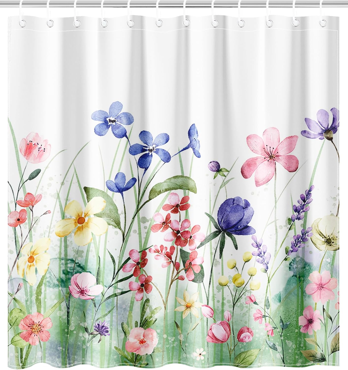 Spring Flower Shower Curtain Set Watercolor Floral Plant Decoration Shower Curtain Nature ...