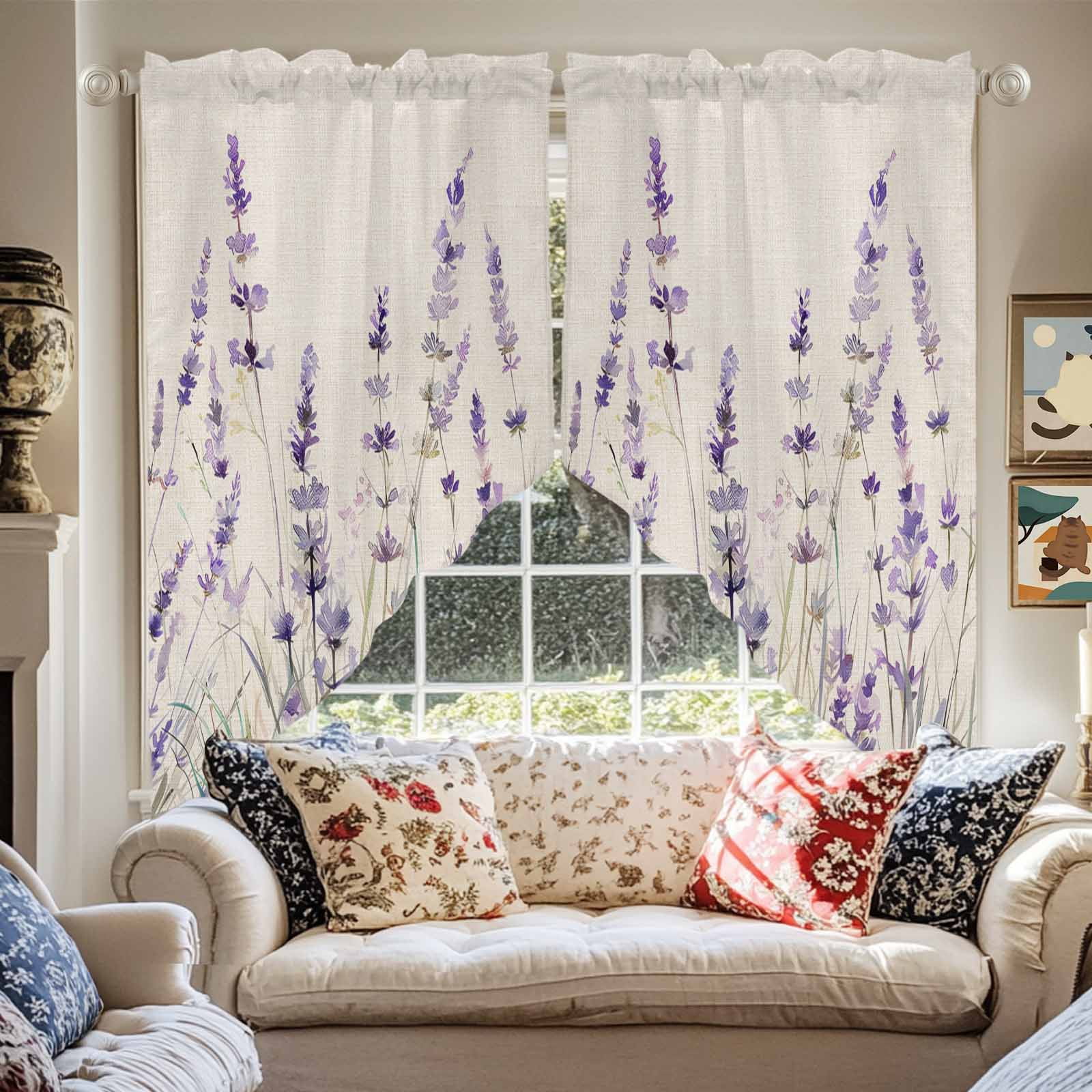 Spring Flower Swag Curtain Valance for Windows, Vintage Purple Lavender ...