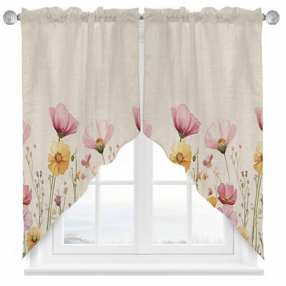 Spring Flower Swag Kitchen Curtain Valances, Watercolor Plant Leaf ...