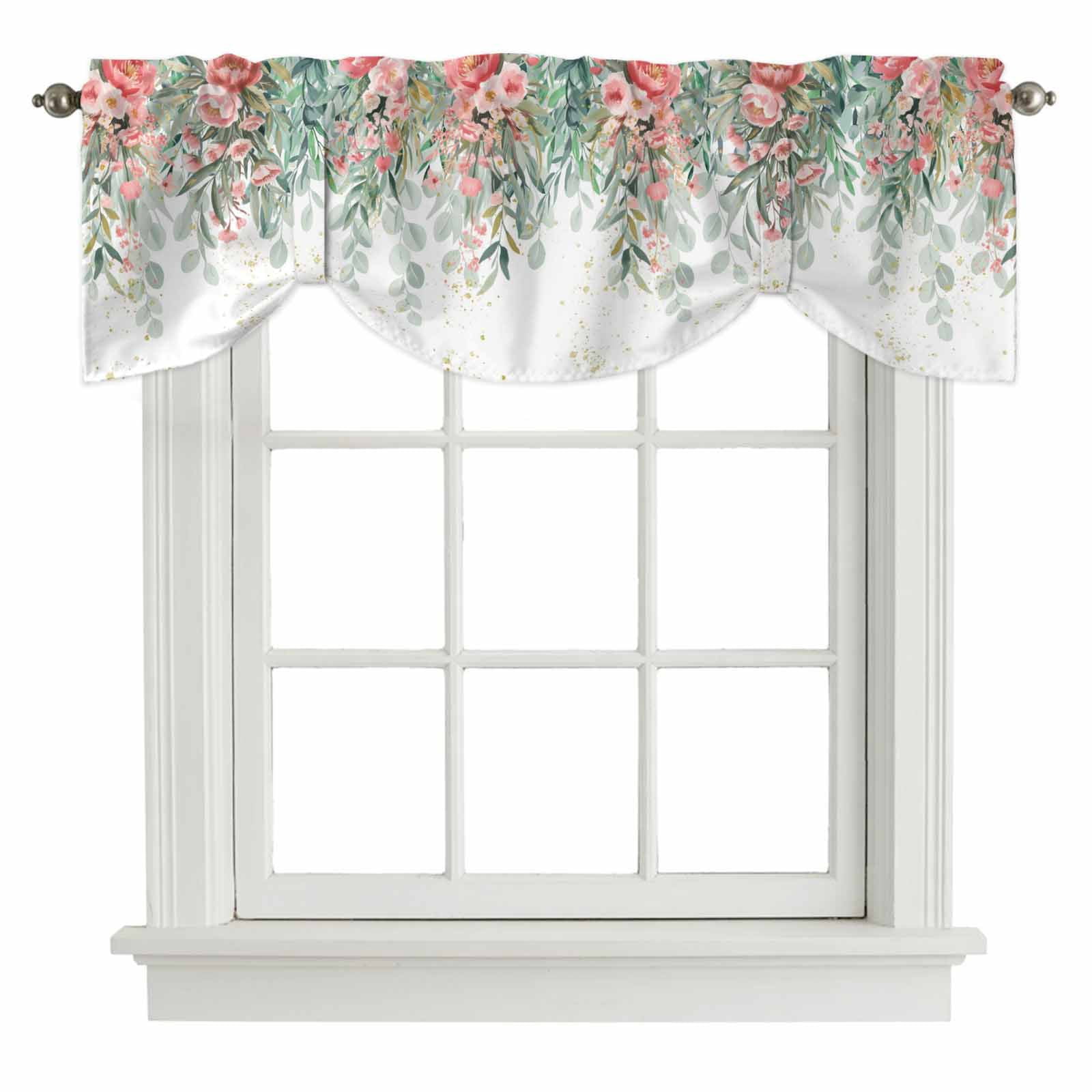 Spring Flower Tie Up Valance for Windows, Retro Red Flower Watercolor ...