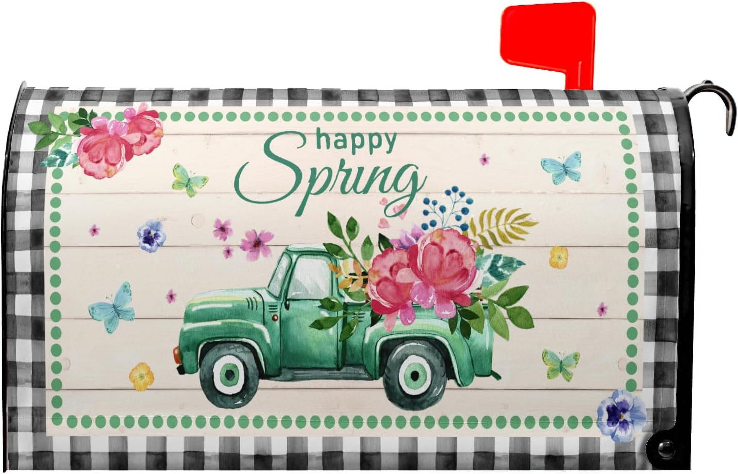 Spring Flower Truck Magnetic Mailbox Cover Magnetic Standard Size 21" x ...