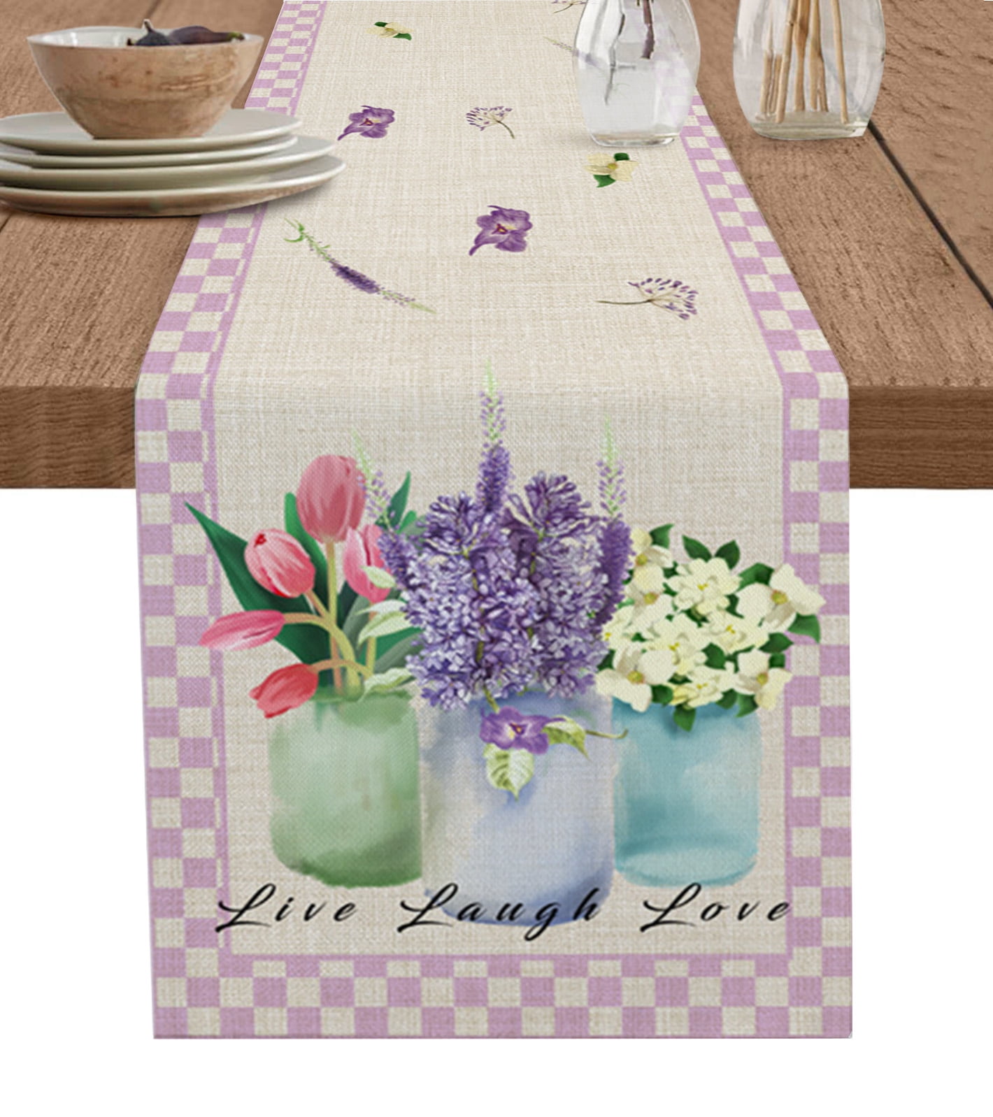 Spring Flower Tulip Lavender Table Runner 72 Inches, Colorful Floral ...