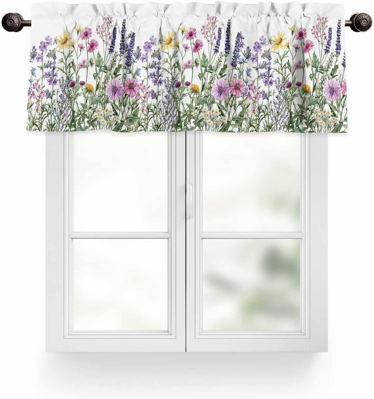 Spring Flower Valances for Windows, Pink Daisy Lavender Floral Rod ...