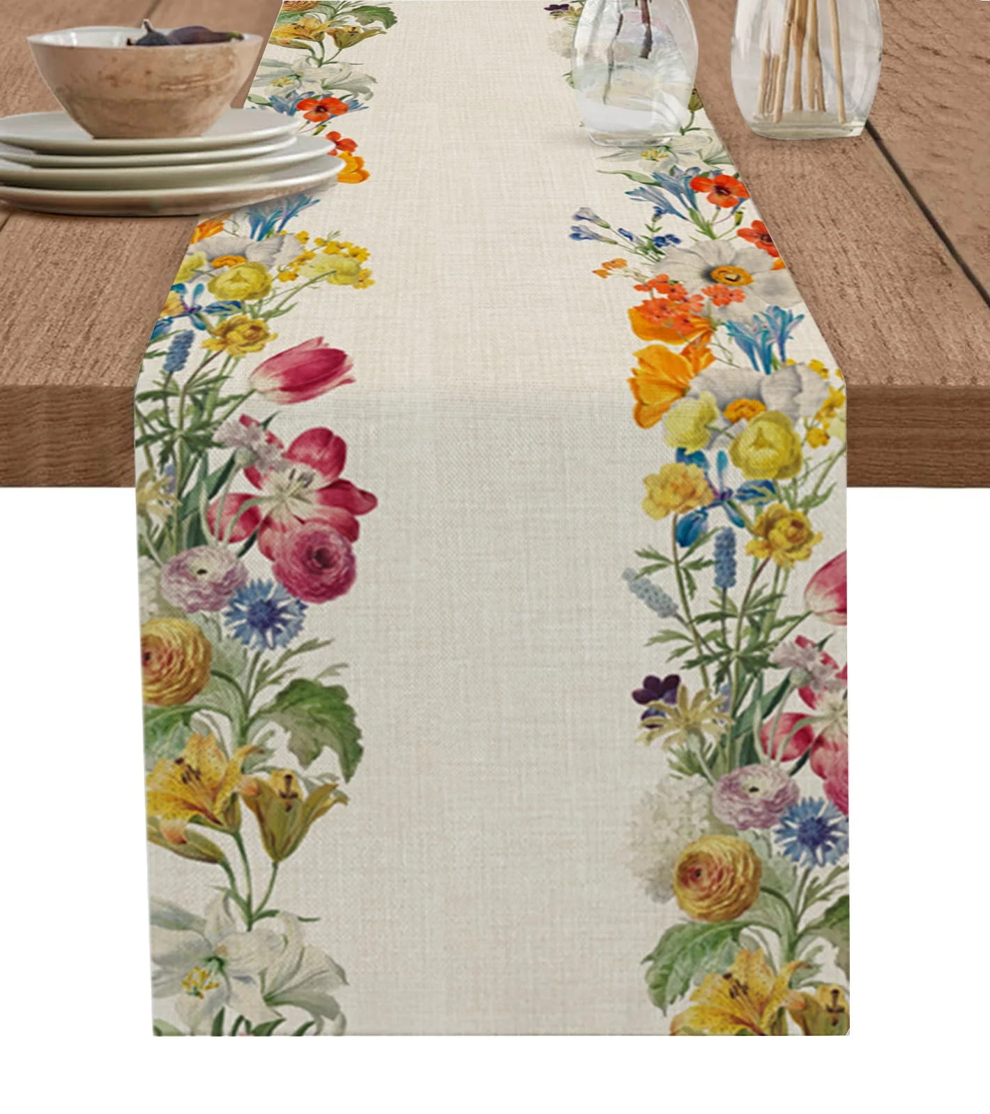 Spring Flower Vanilla Wildflower Table Runner Home Wedding Table Flag ...