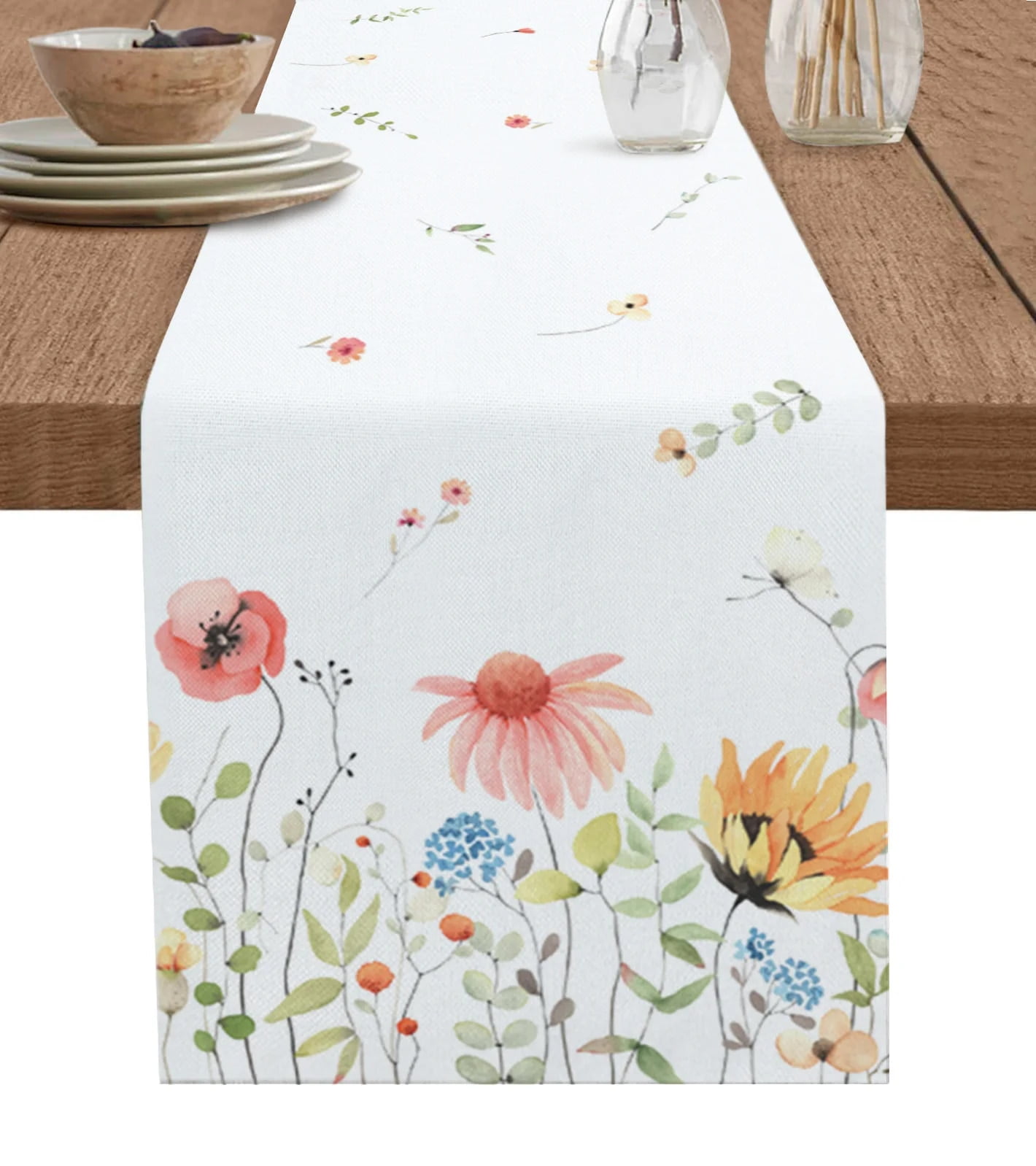 Spring Flower Vanilla Wildflower Table Runner Home Wedding Table Flag ...