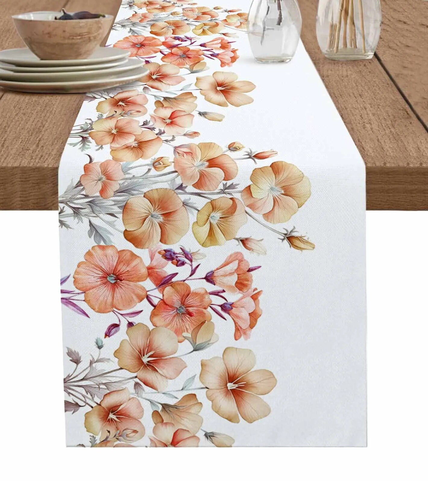 Spring Flower Watercolor Petunia Table Runner Wedding r Table Runner ...