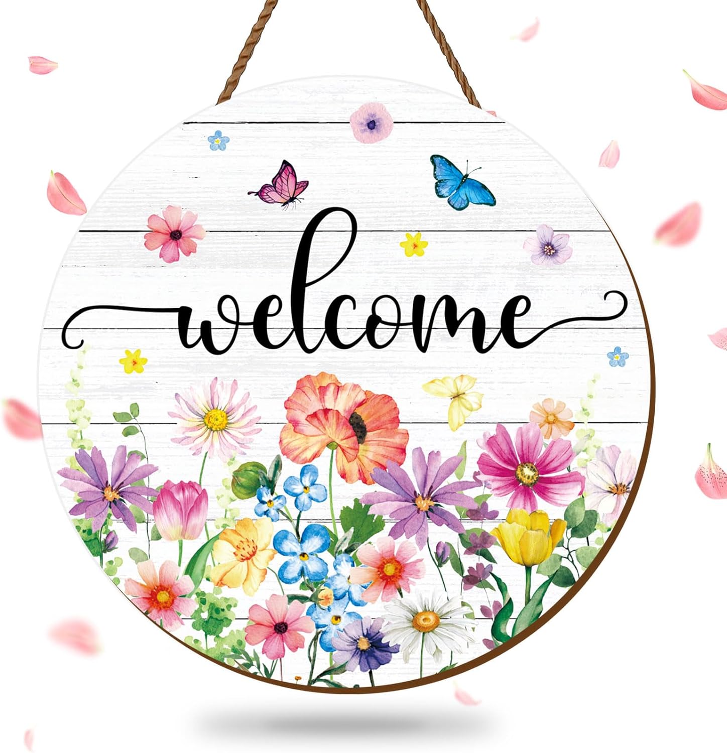 Spring Flower Welcome Door Sign Wildflower Wooden Hanging Sign Floral ...