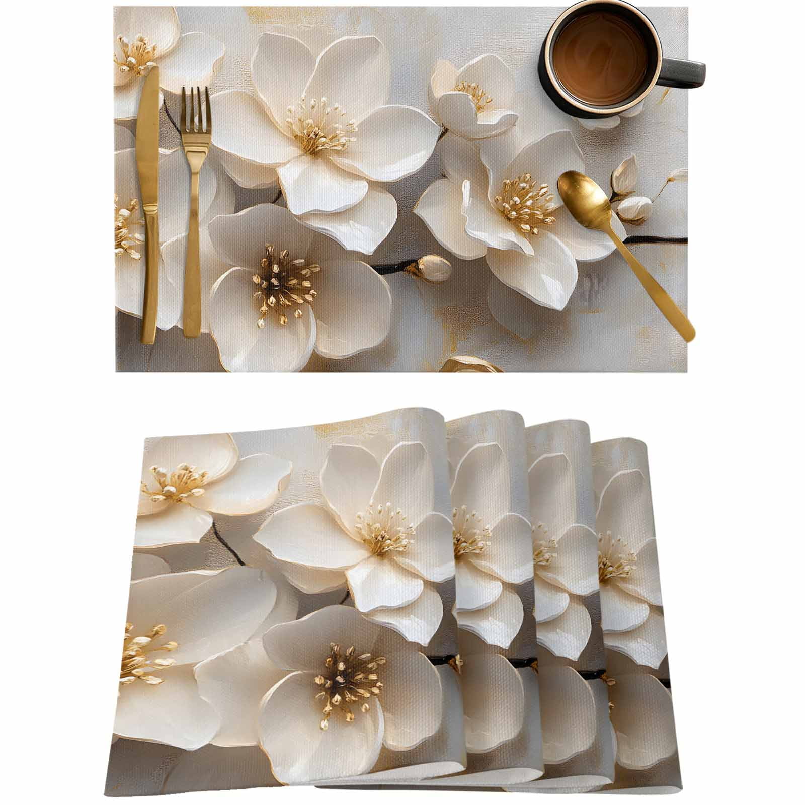 Spring Flower White Tulip Placemats Set of 4,Wipeable Washable Table ...