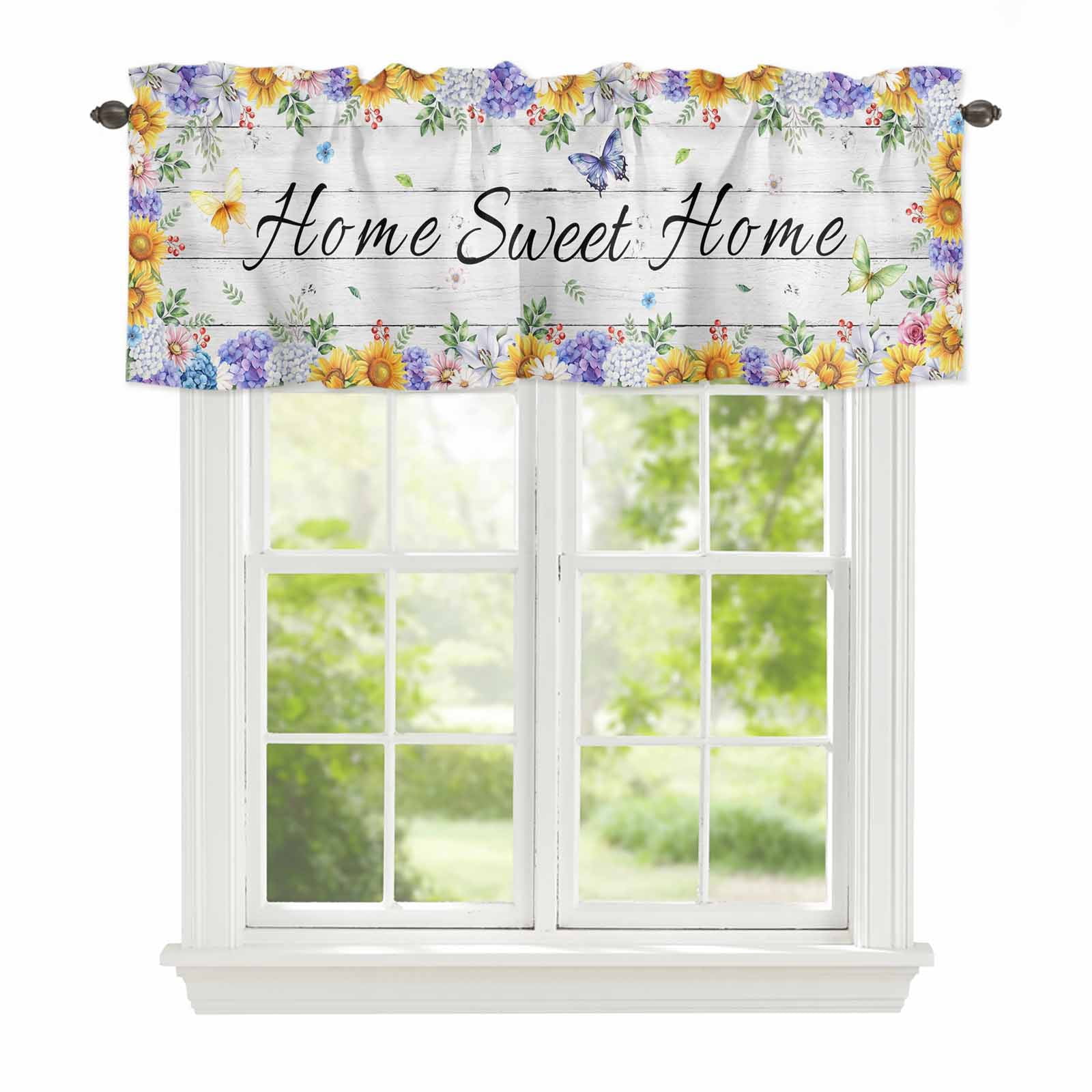 Spring Flower Window Valance for Kitchen, Home Sweet Home Sunflower ...
