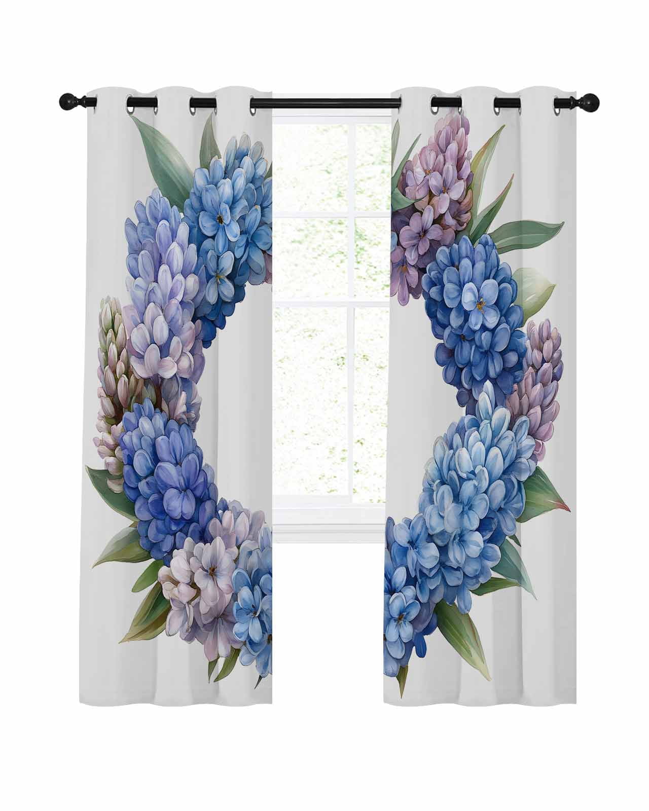 Spring Flower Wreath Blackout Curtains 63 Inch Length Country ...