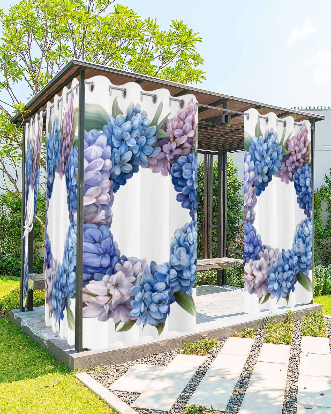 Spring Flower Wreath Outdoor Curtains for Patio, Country Watercolor ...