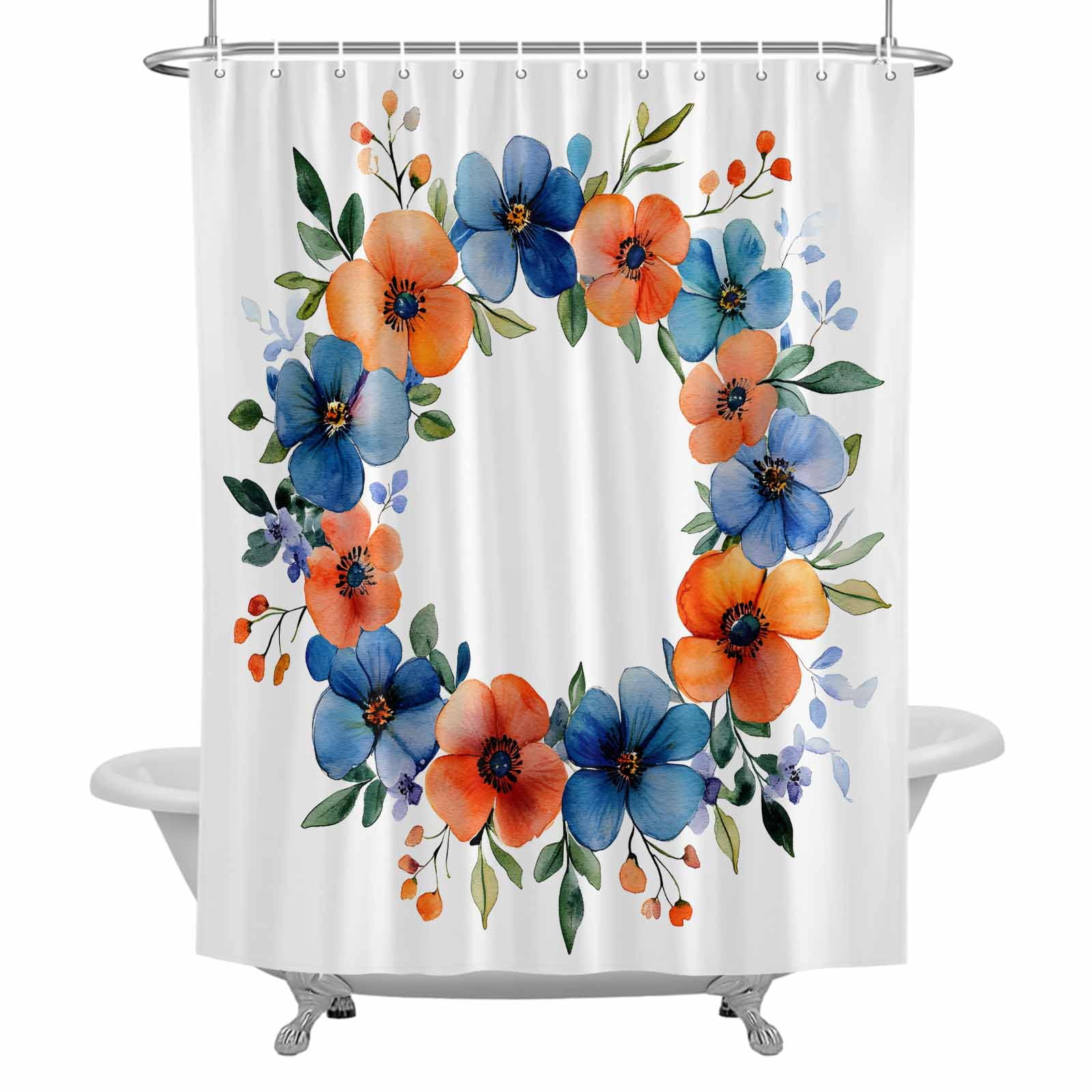 Spring Flower Wreath Shower Curtain for Bathroom, Country Watercolor ...