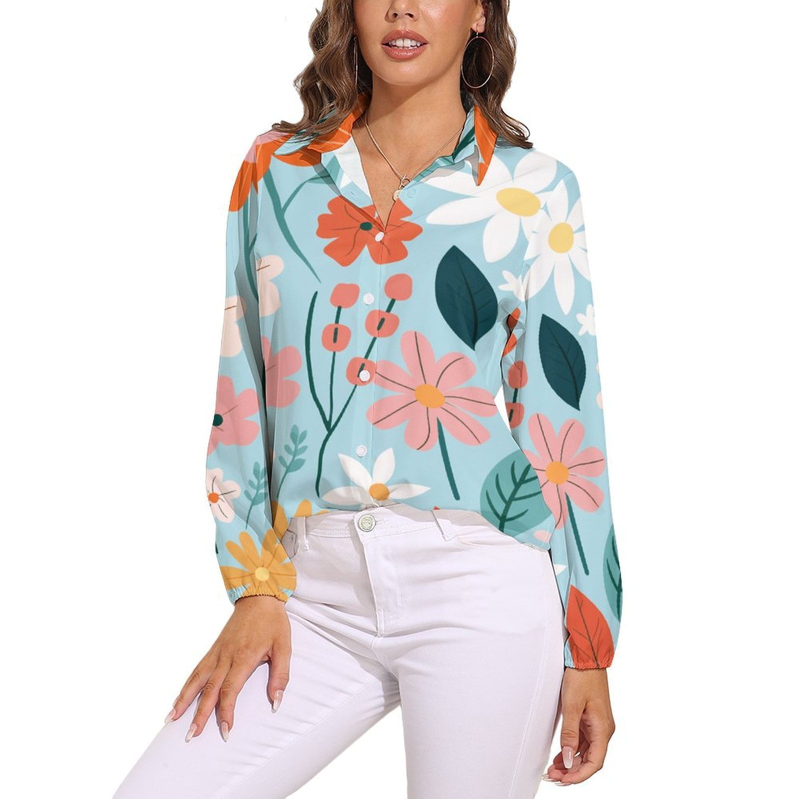 Spring Flowers 3D Blouse Spring Long Sleeve Casual Blouses Woman Simple ...
