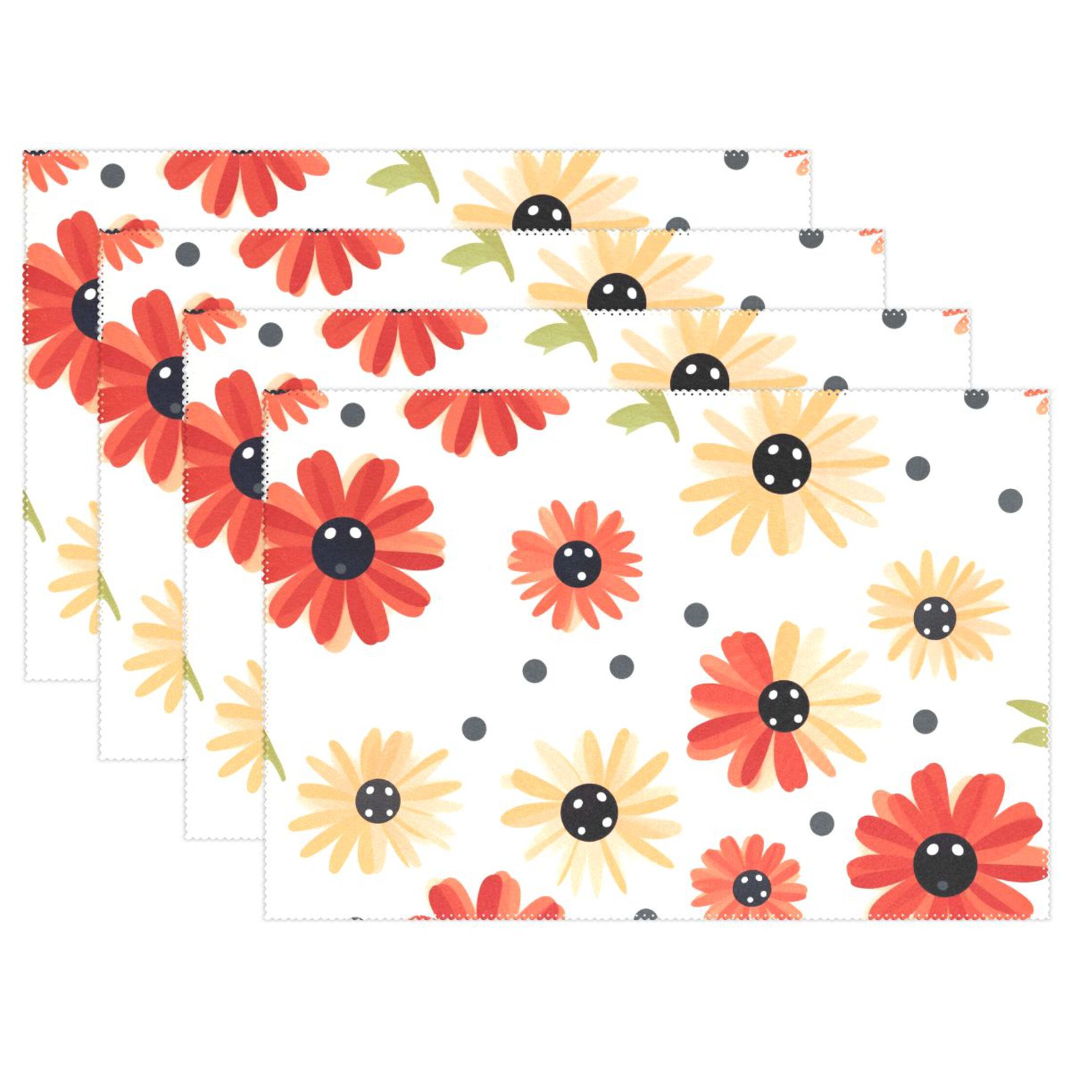 Spring Flowers 4 PCs Placemats Set Linen Non-Slip Table Mat Rectangular ...