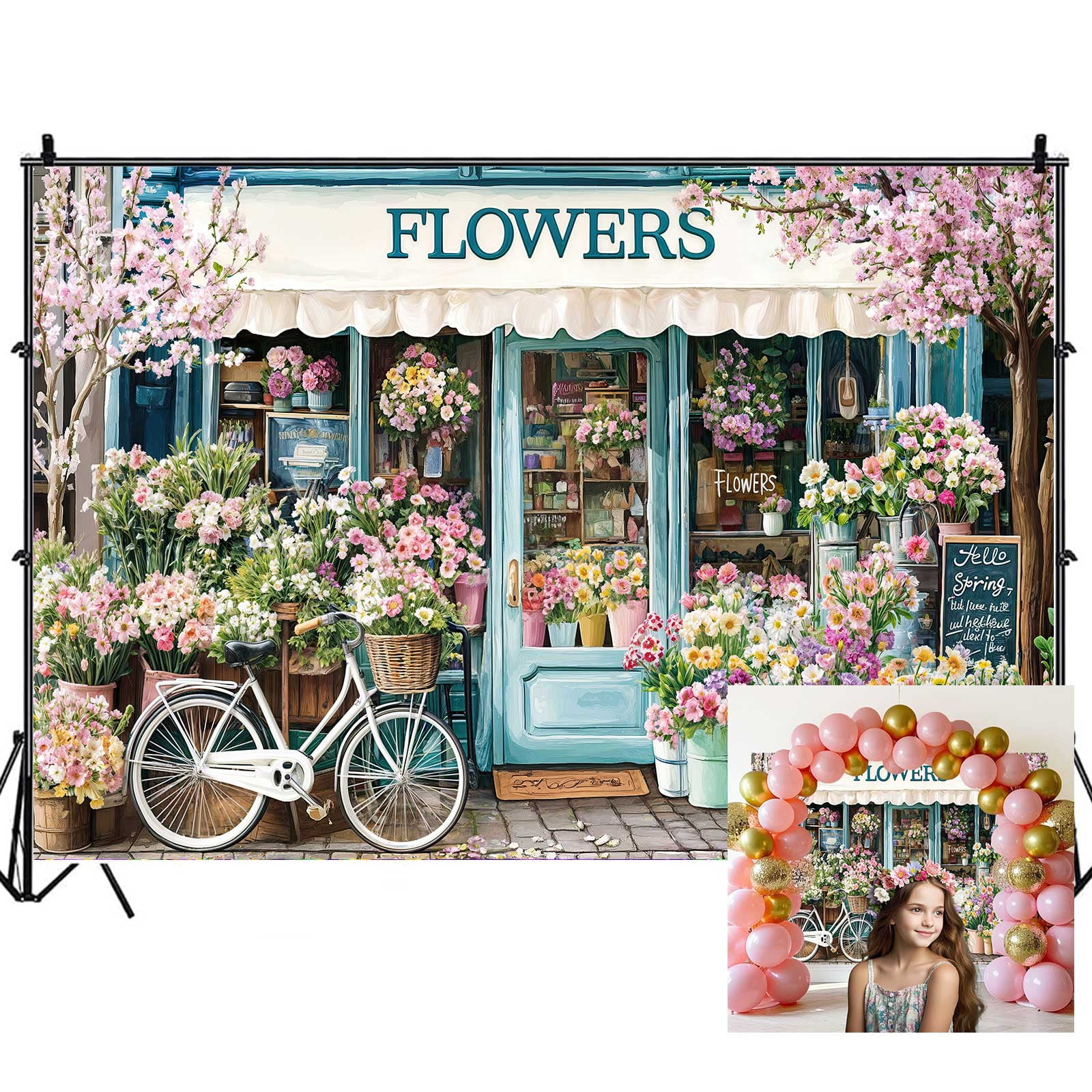 Spring Flowers Backdrops for Photoshoot, Flower Shops Pink Floral Wall ...