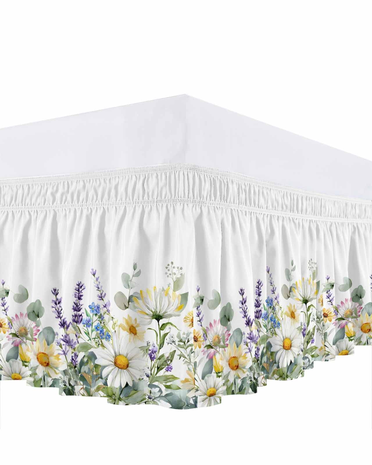 Spring Flowers Bed Skirt Queen Size 18 Inch Drop, White Daisy Lavender ...