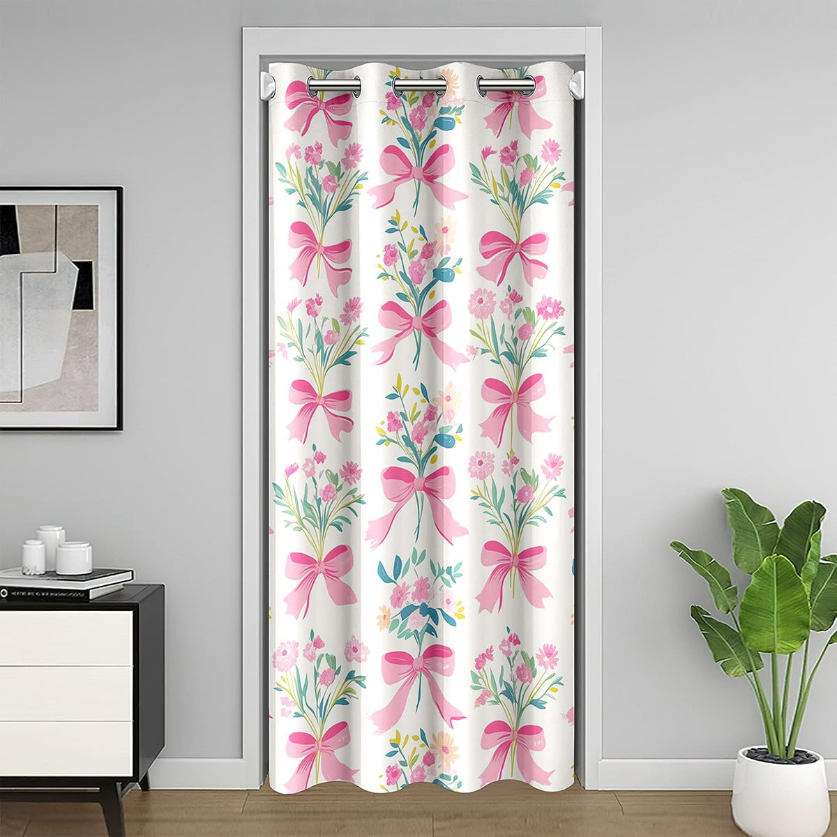 Spring Flowers Blackout Curtain 80"x34",Watercolor Pink Bow Princess ...