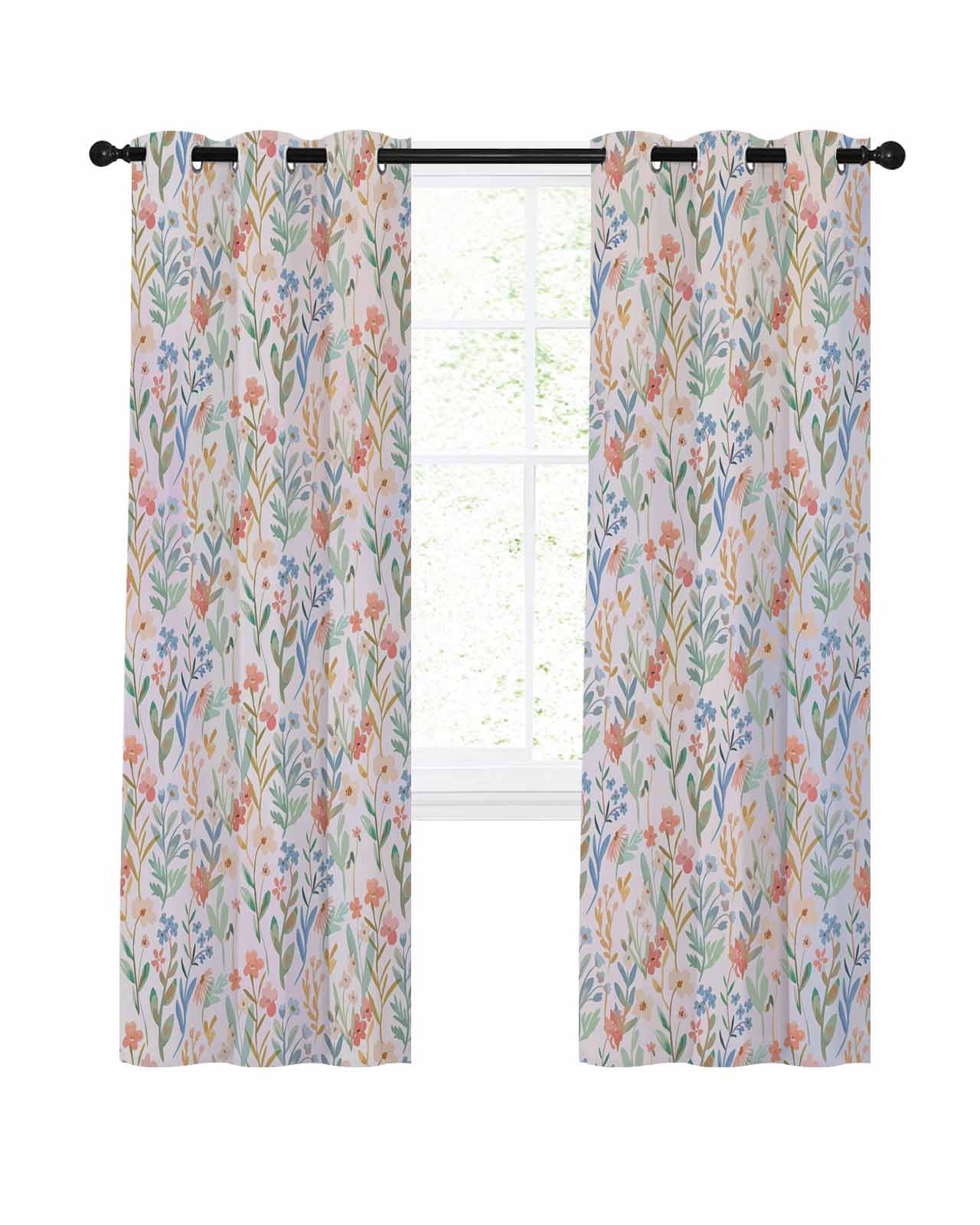 Spring Flowers Blackout Curtains 72 Inch Length Colorful Gradient ...
