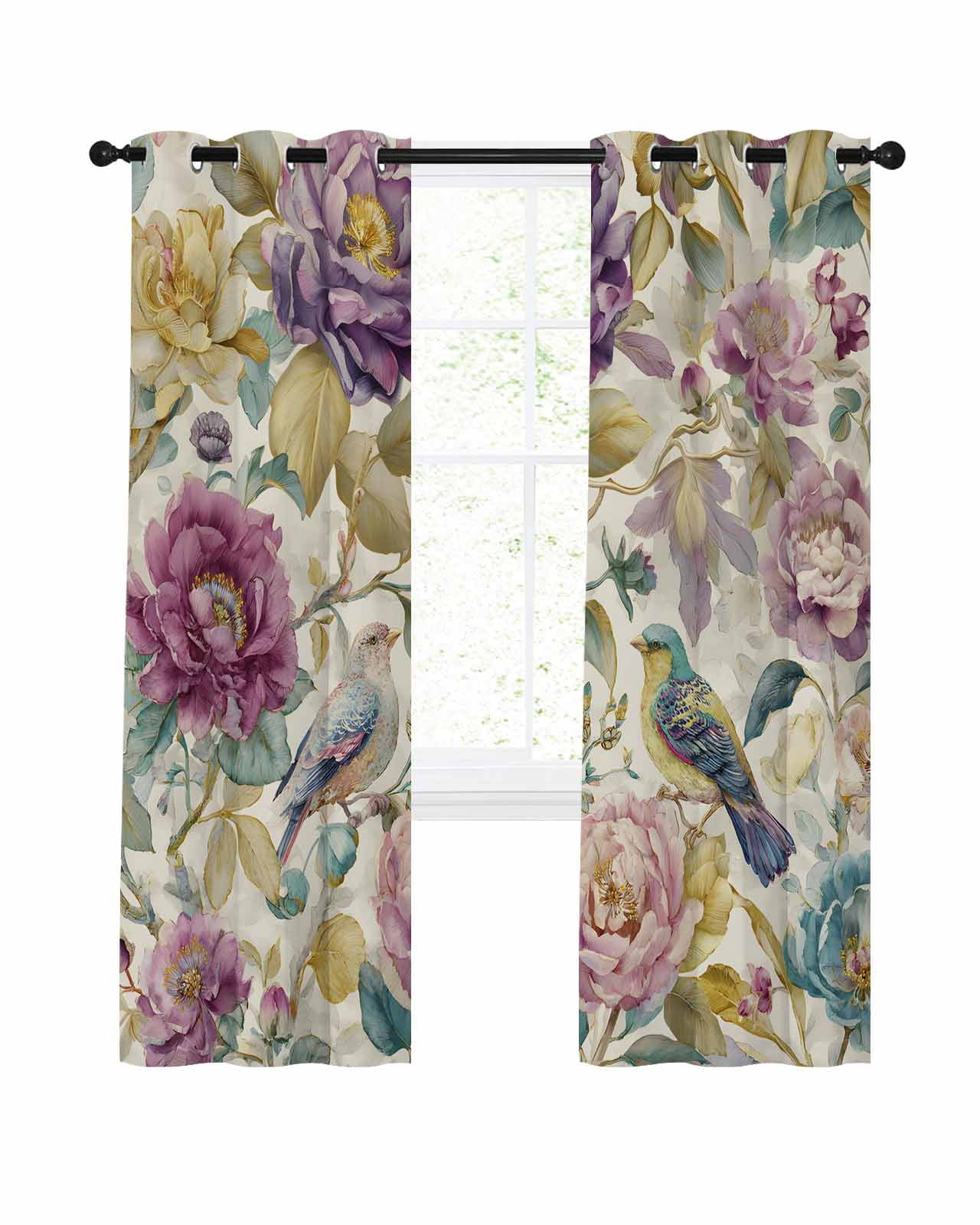 Spring Flowers Blackout Curtains 72 Inch Length Vintage Pink Purple ...