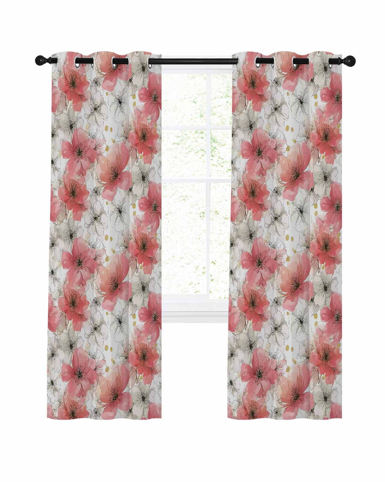 Spring Flowers Blackout Curtains 84 Inch Length Red White Floral ...