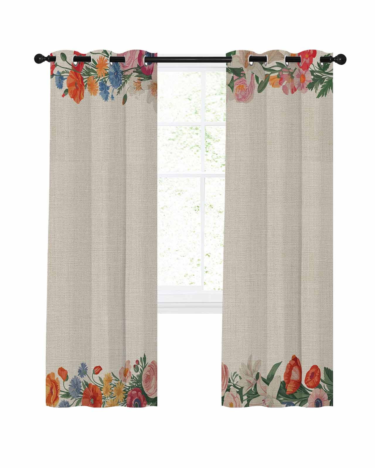 Spring Flowers Blackout Curtains for Bedroom Living Room, Pink Orange ...
