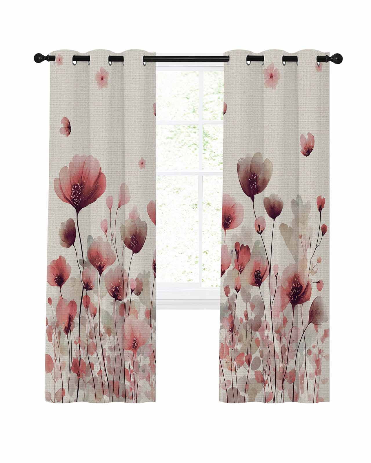 Spring Flowers Blackout Curtains for Bedroom Living Room, Watercolor ...