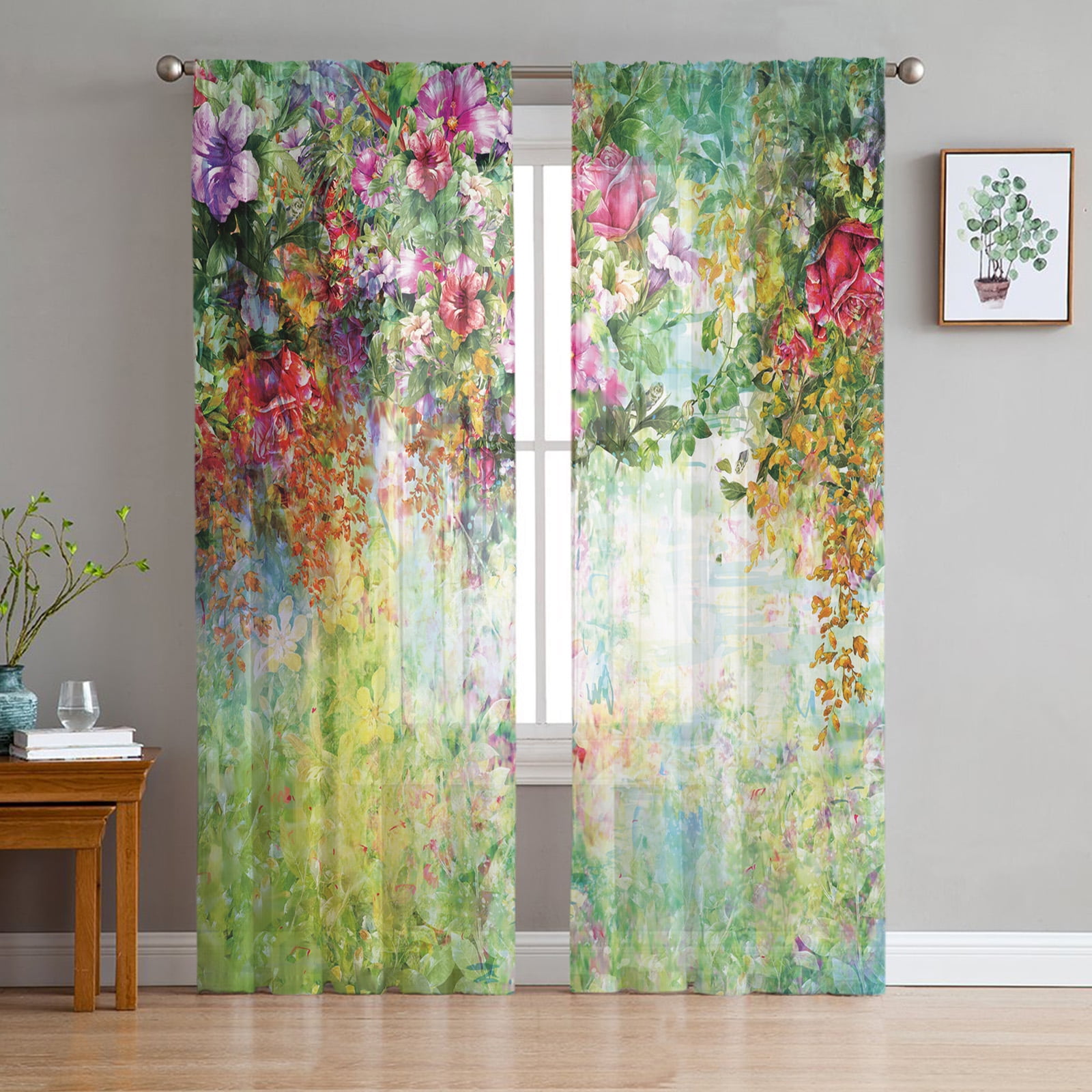 Spring Flowers Bloom Sheer Curtains for Living Room ration Window ...