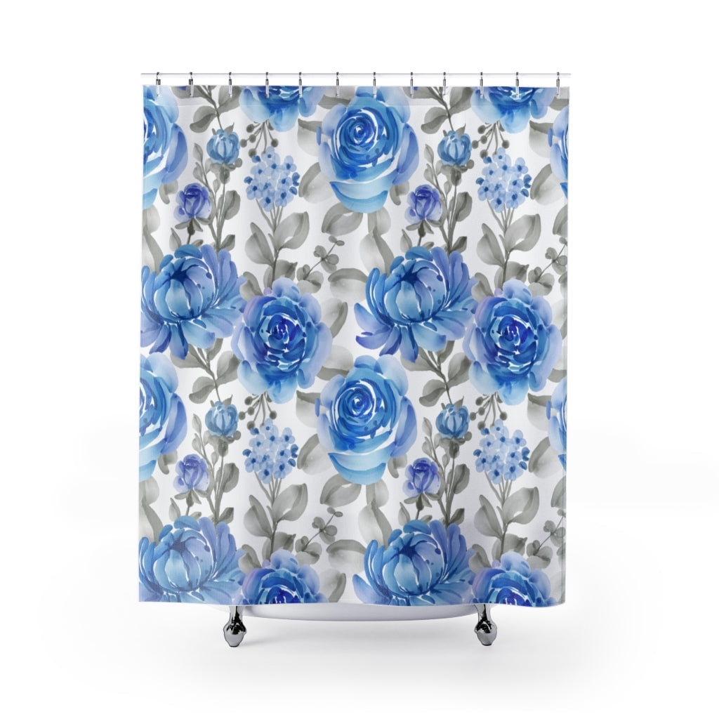 Spring Flowers Blue Premium 71"x74" Waterproof Shower Curtain for ...