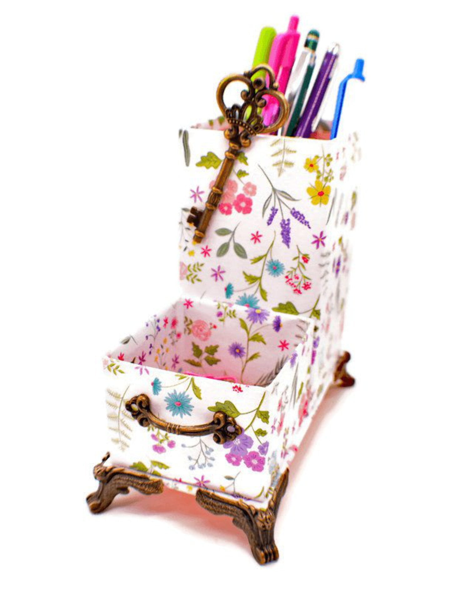 Spring Flowers Bouquet Desktop Organizer for Pens and Clips w/Antique ...