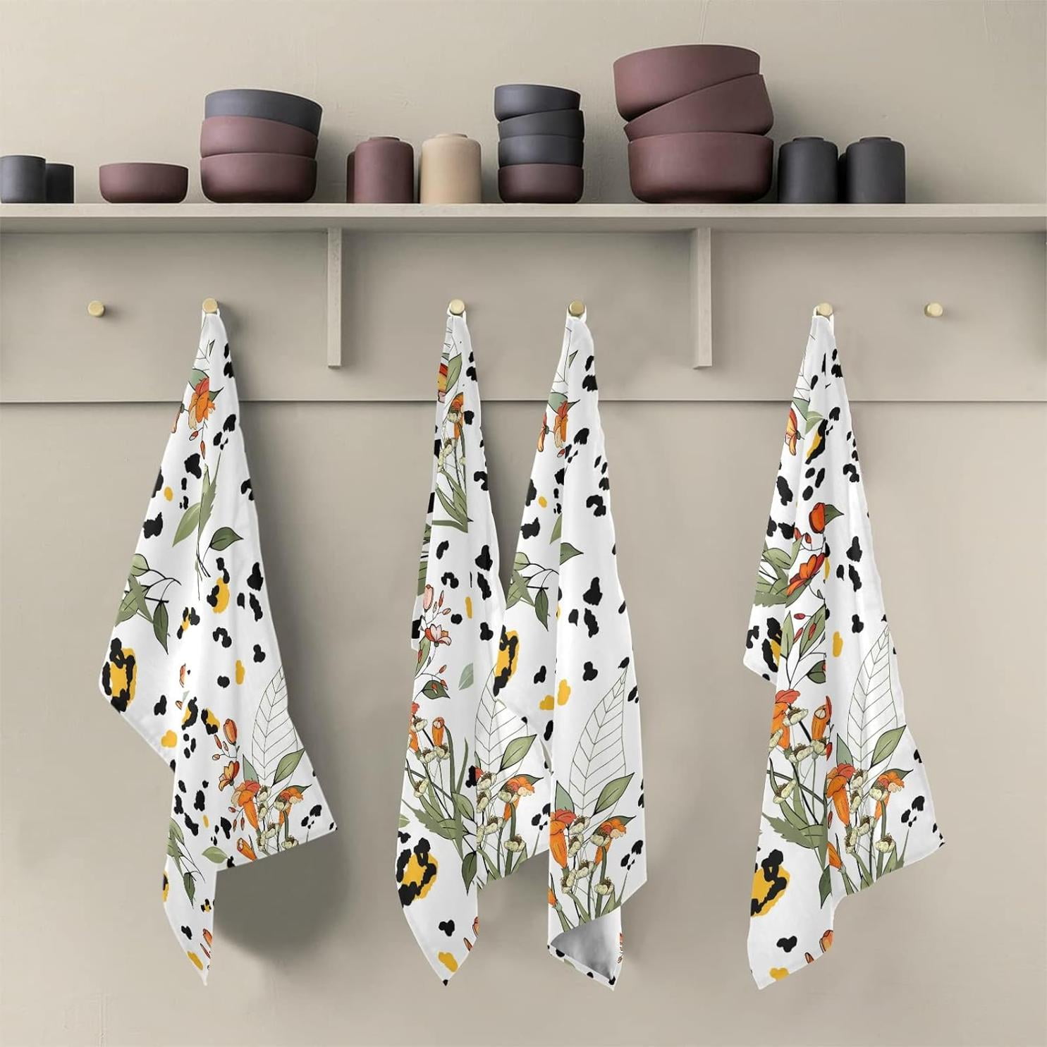 Spring Flowers Bouquet Kitchen Dish Towels Set of 6 Absorbent Hand ...