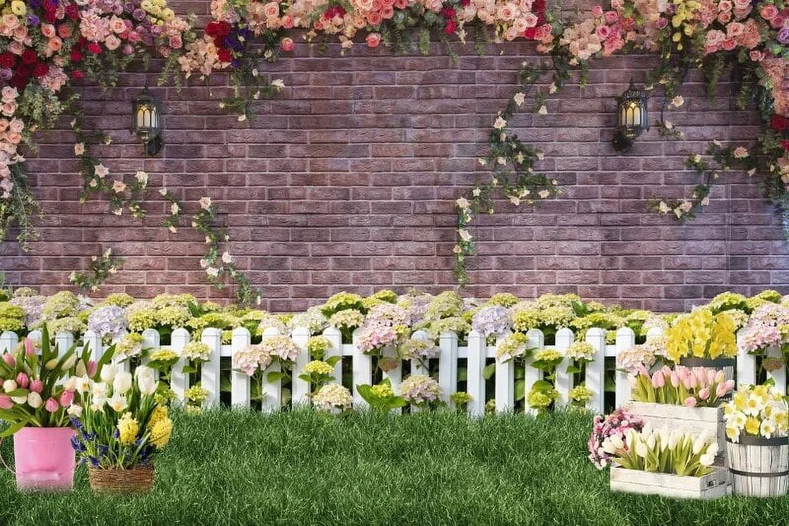 Spring Flowers Brick Wall Photography Background Garden Pink Floral ...