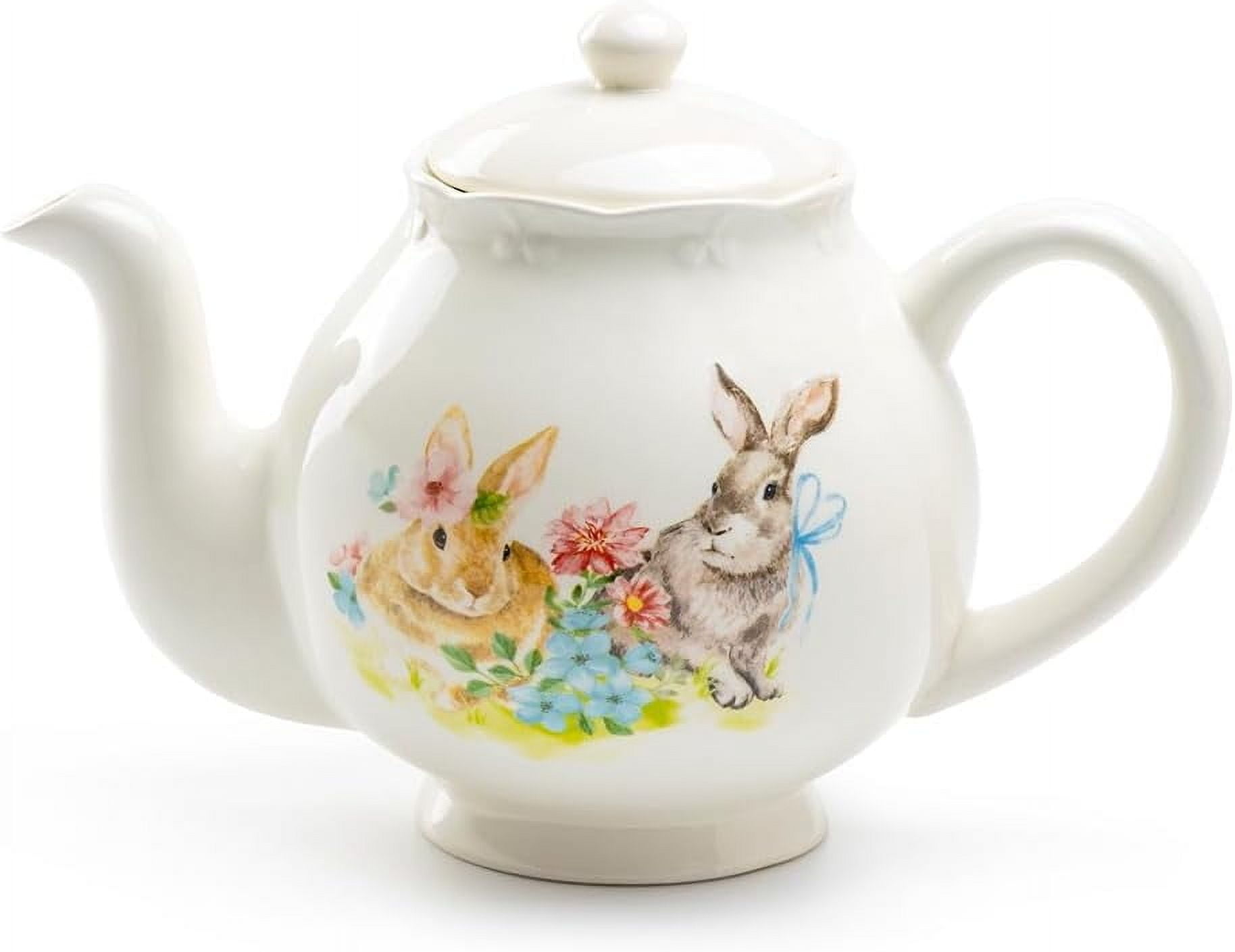 Spring Flowers Bunny Scallop Teapot Easter Bunnies Tea Pot, Regular ...