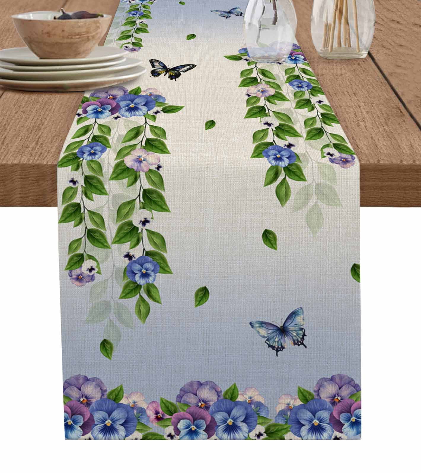 Spring Flowers Burlap Cotton Table Runner 13x120 Inches Long, Summer ...