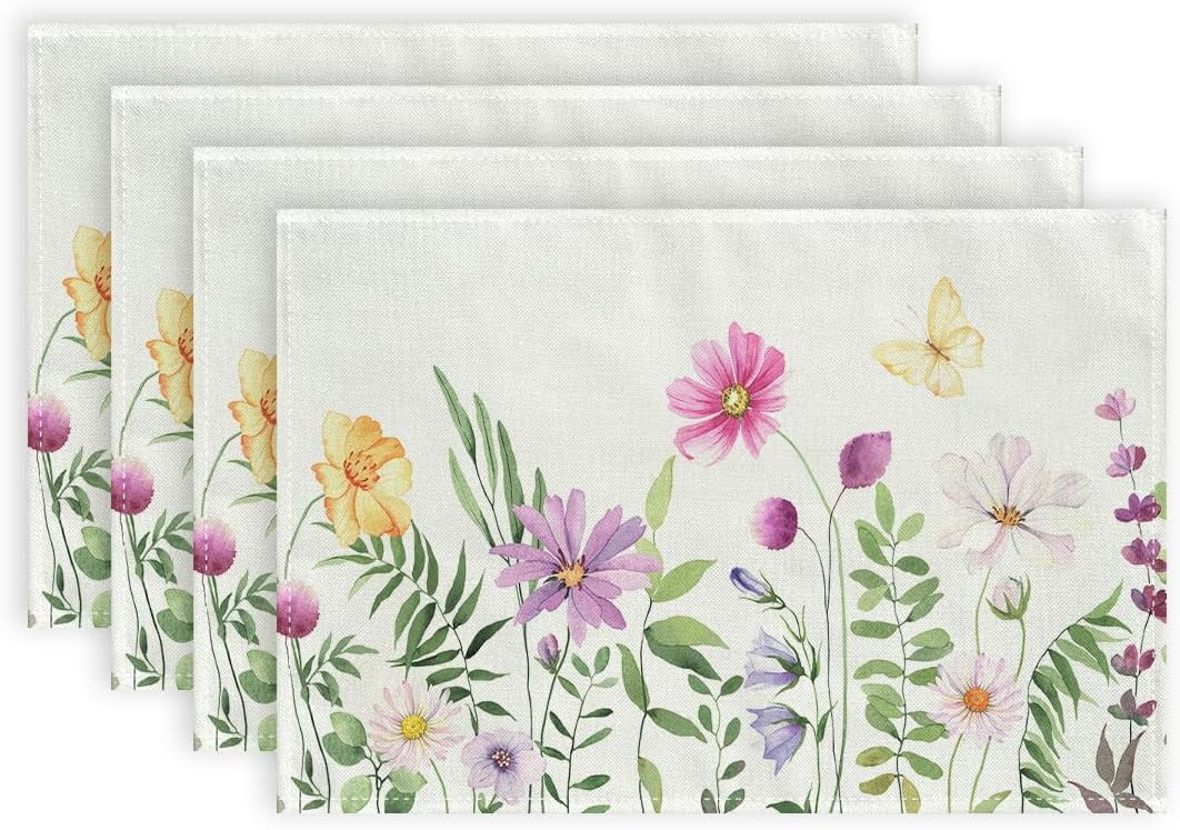 Spring Flowers Butterfly Placemats 18x12 Inches Set of 6, Floral ...