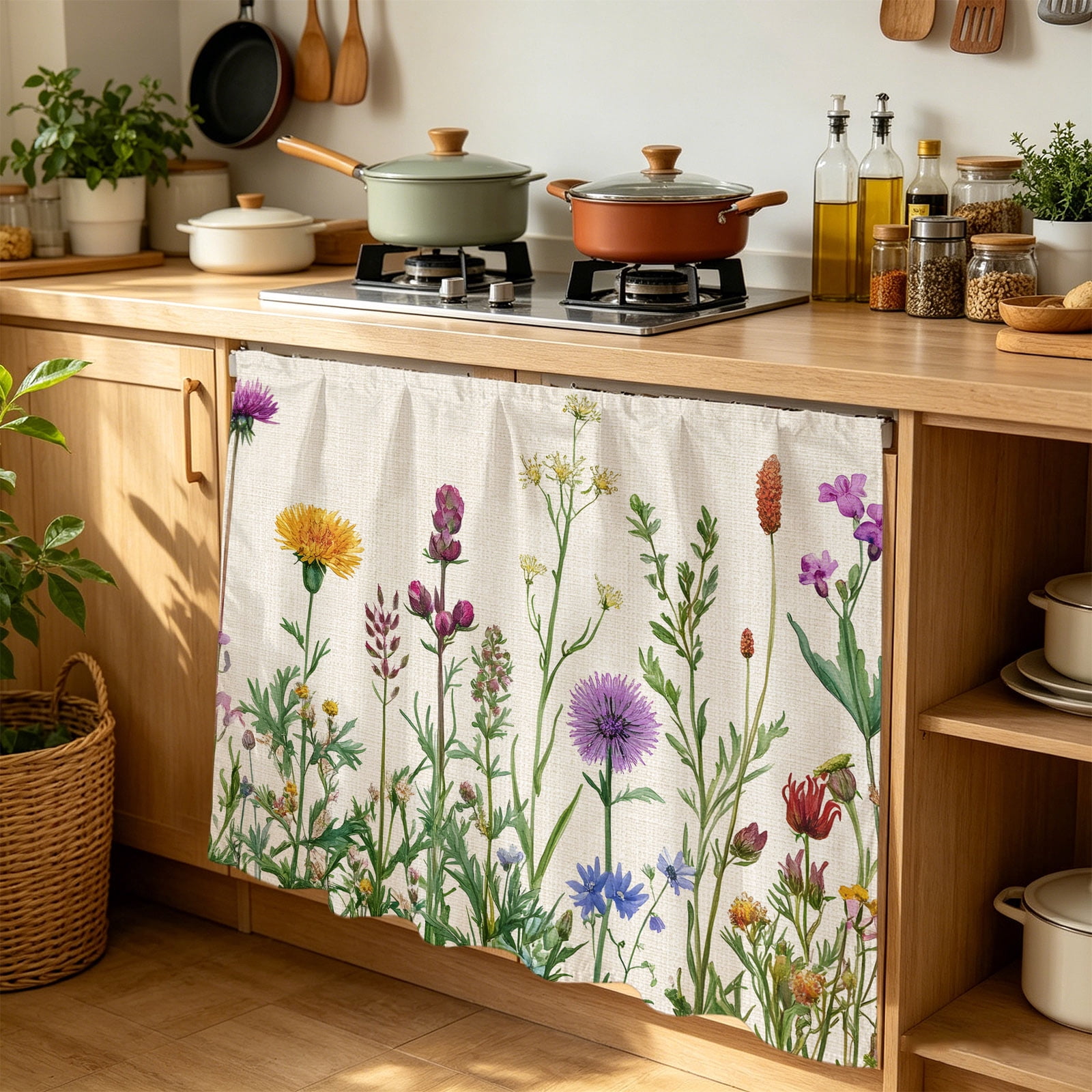 Spring Flowers Cabinet Curtains 35''x35'', Wild Floral Herb Botanical ...