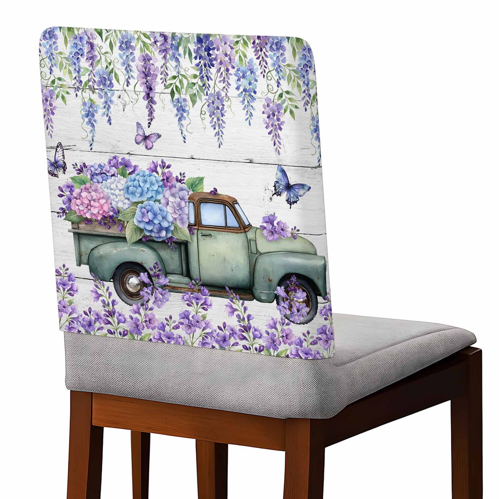 Spring Flowers Chair Covers Set of 1 Vintage Truck Watercolor ...