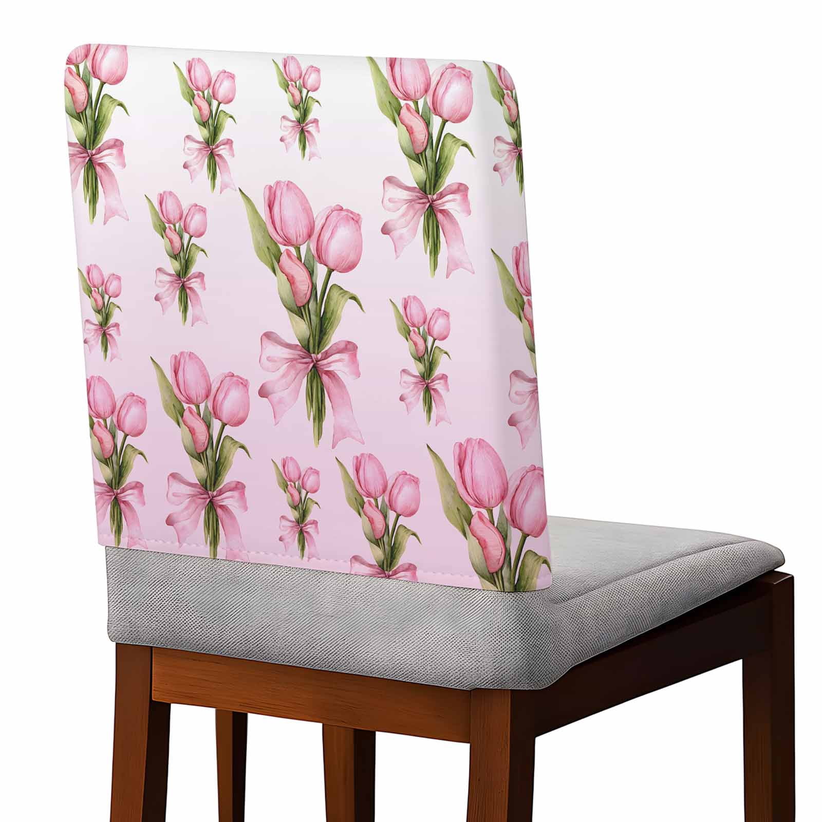 Spring Flowers Chair Covers Set of 8 Pink Floral Plant Farmhouse Green ...