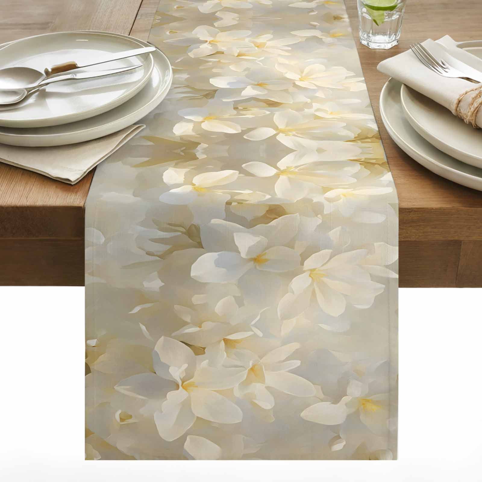 Spring Flowers Cotton Linen Table Runner Abstract Watercolor Yellow ...
