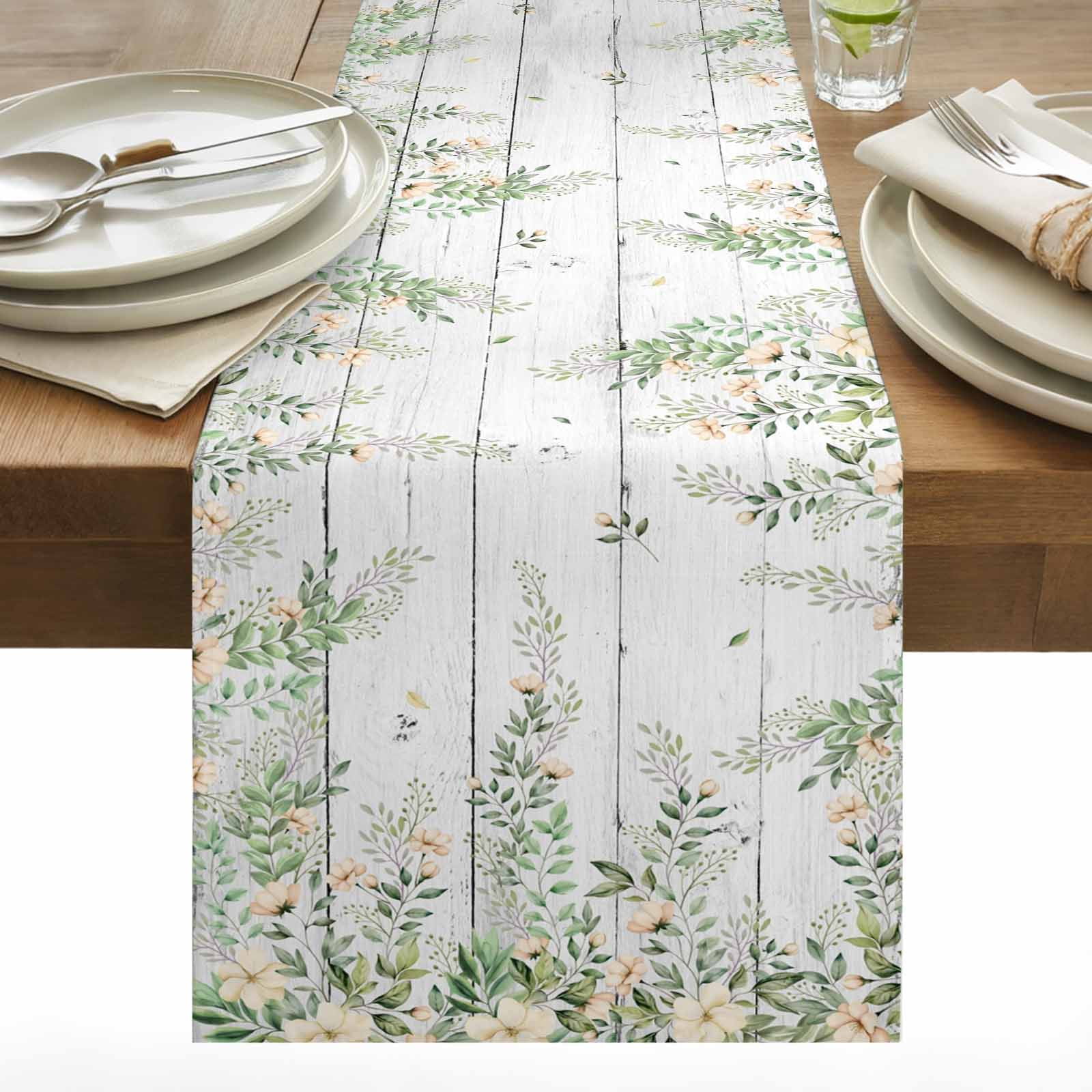 Spring Flowers Cotton Linen Table Runner Watercolor Beige Floral ...