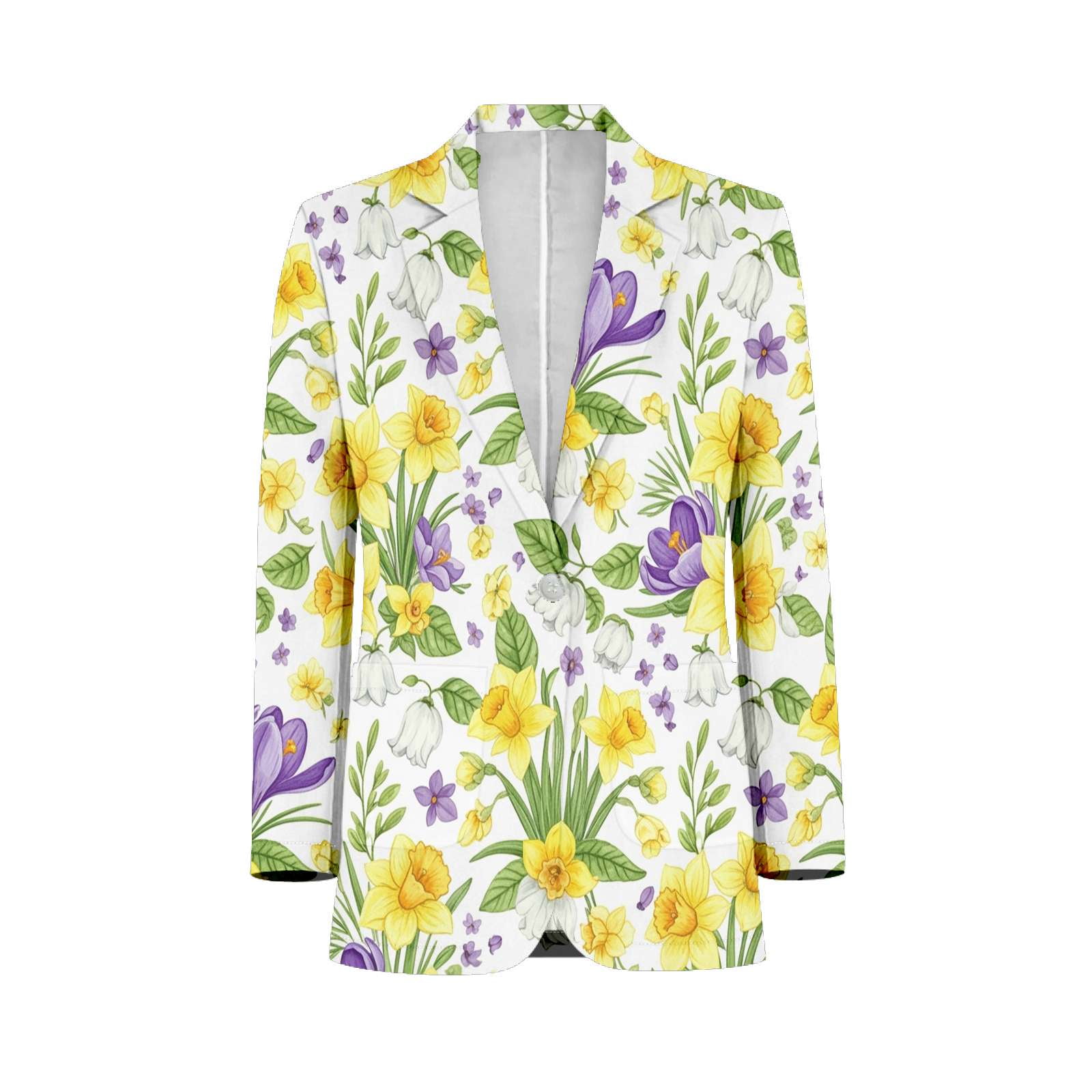 Spring Flowers Daffodils Crocuses Pattern Mens Suits Shawl Collar Slim ...