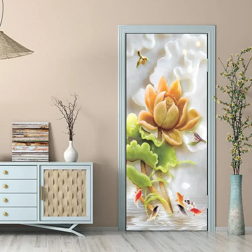 Spring Flowers Door Sticker Pink Cherry Tree Decal Removable Beautiful ...