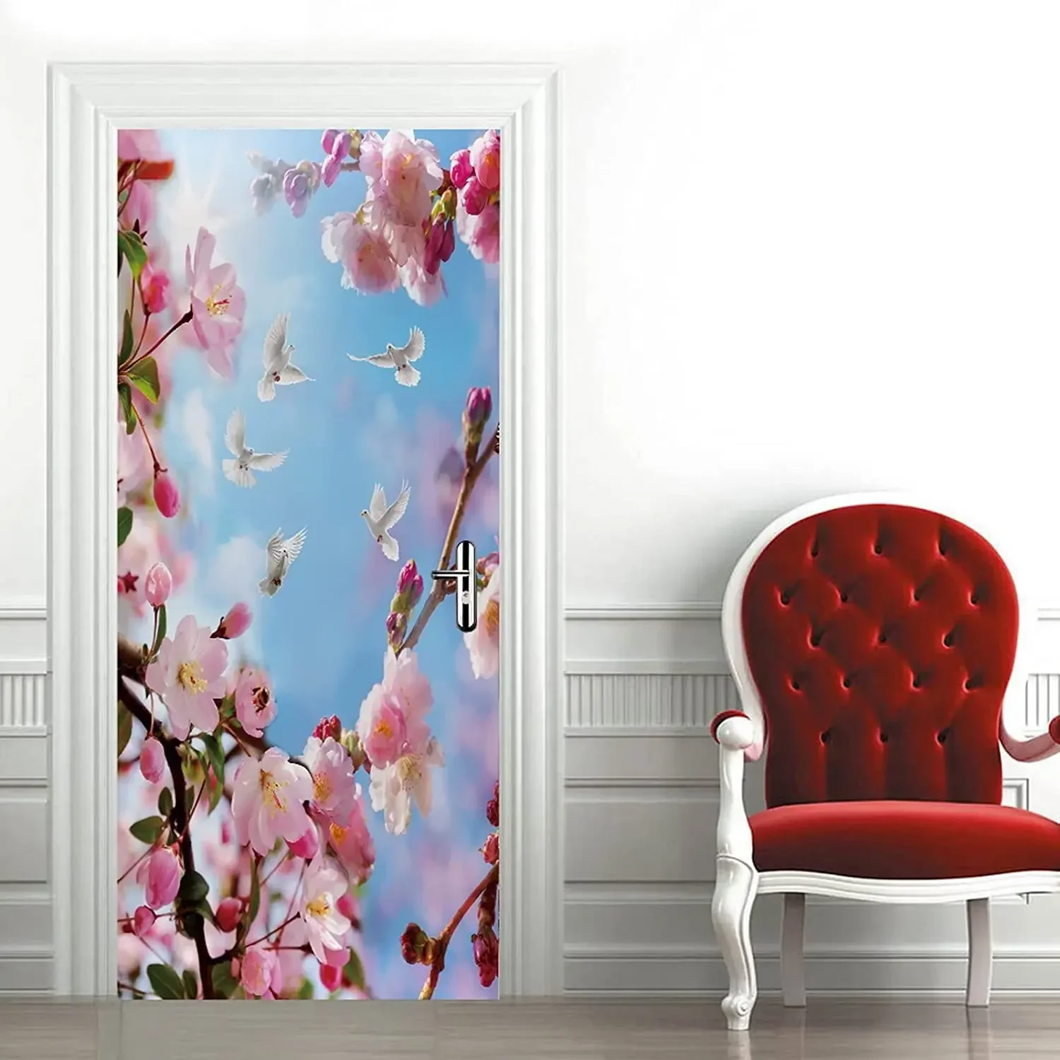 Spring Flowers Door Sticker Pink Cherry Tree Decal Removable Beautiful ...