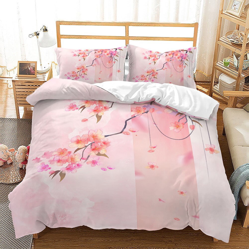 Spring Flowers Duvet Cover Pink Sakura Cherry Blossoms Quilt Cover ...