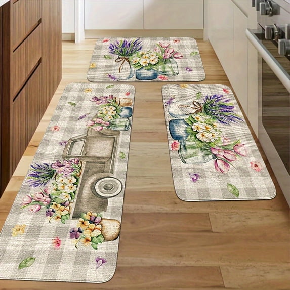 Spring Flowers Floor Mats Set, Anti-Slip Soft Rugs, Easy Clean for ...