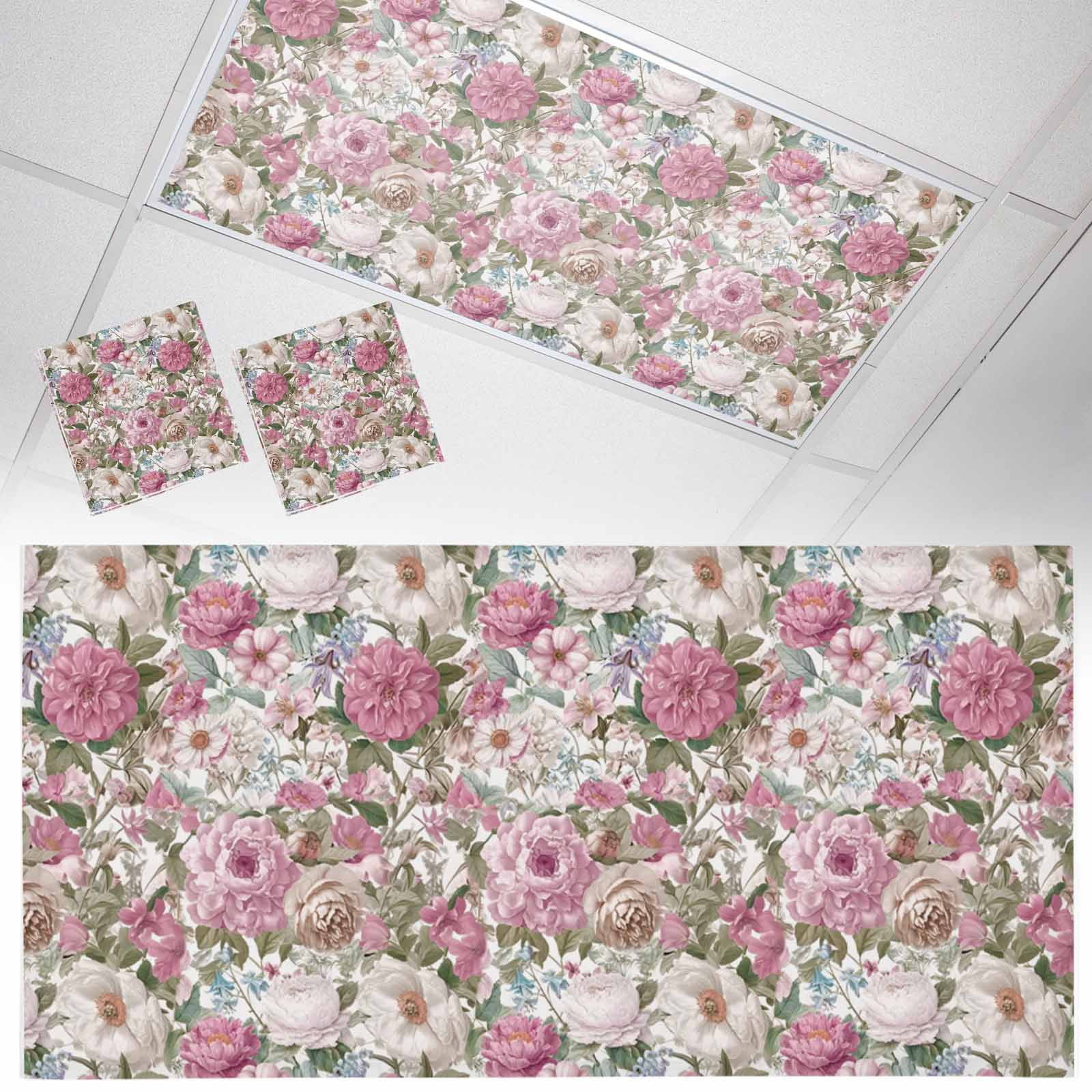 Spring Flowers Fluorescent Light Covers Watercolor Country Pink White ...