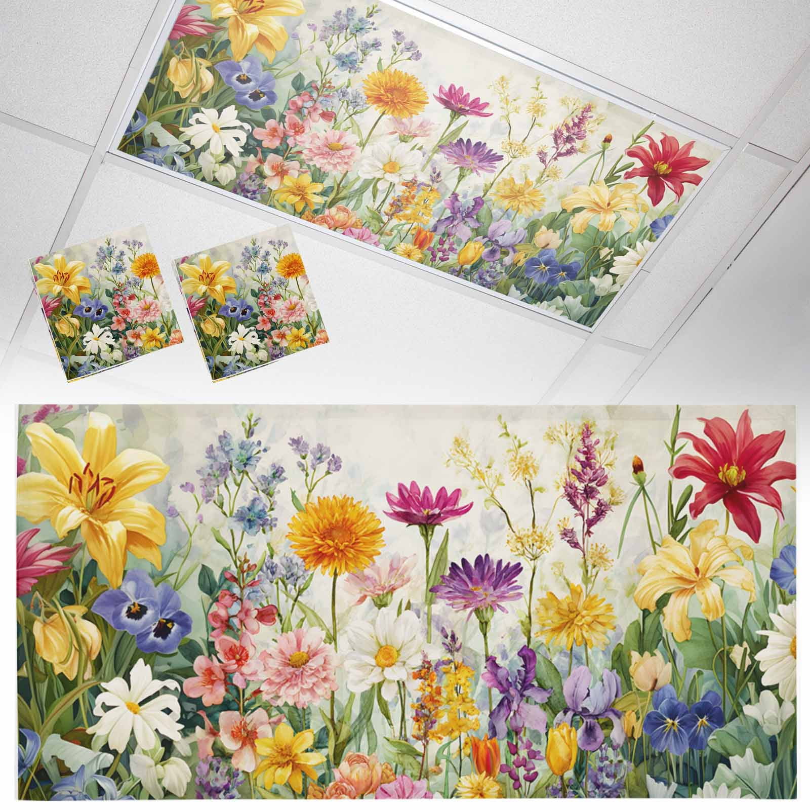Spring Flowers Fluorescent Light Covers Watercolor Yellow White Purple ...
