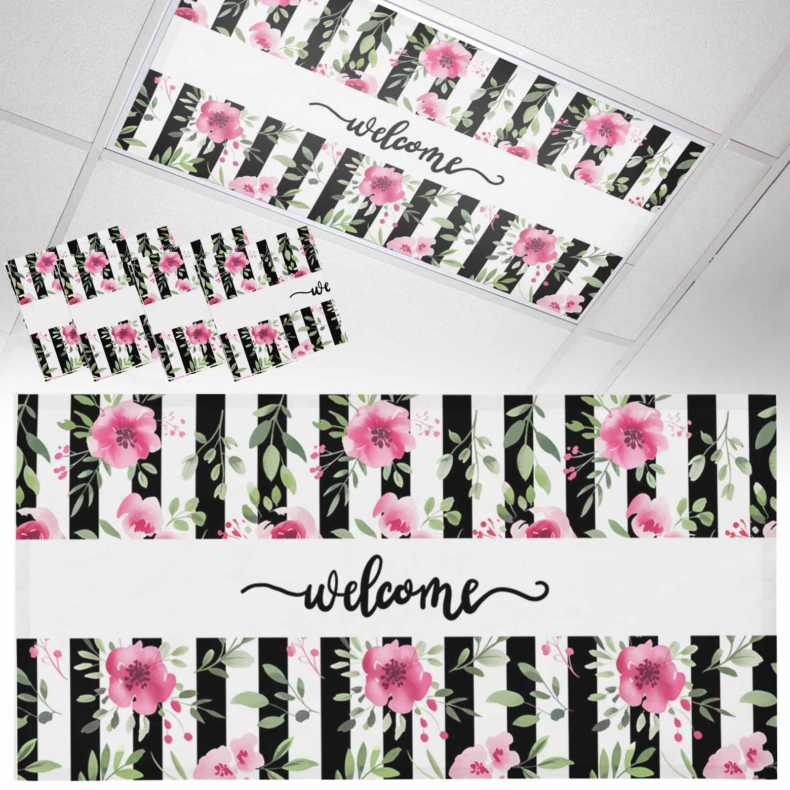 Spring Flowers Fluorescent Light Covers Welcome Pink Floral Green Leaf ...