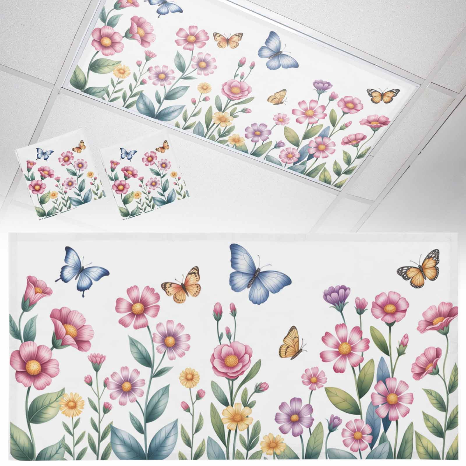 Spring Flowers Fluorescent Light Covers Yellow Purple Pink Floral ...